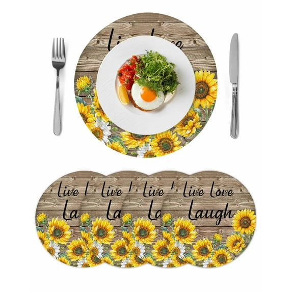 Farmhouse Sunflower Round Table Placemats set of 4, Live Love Lough ...