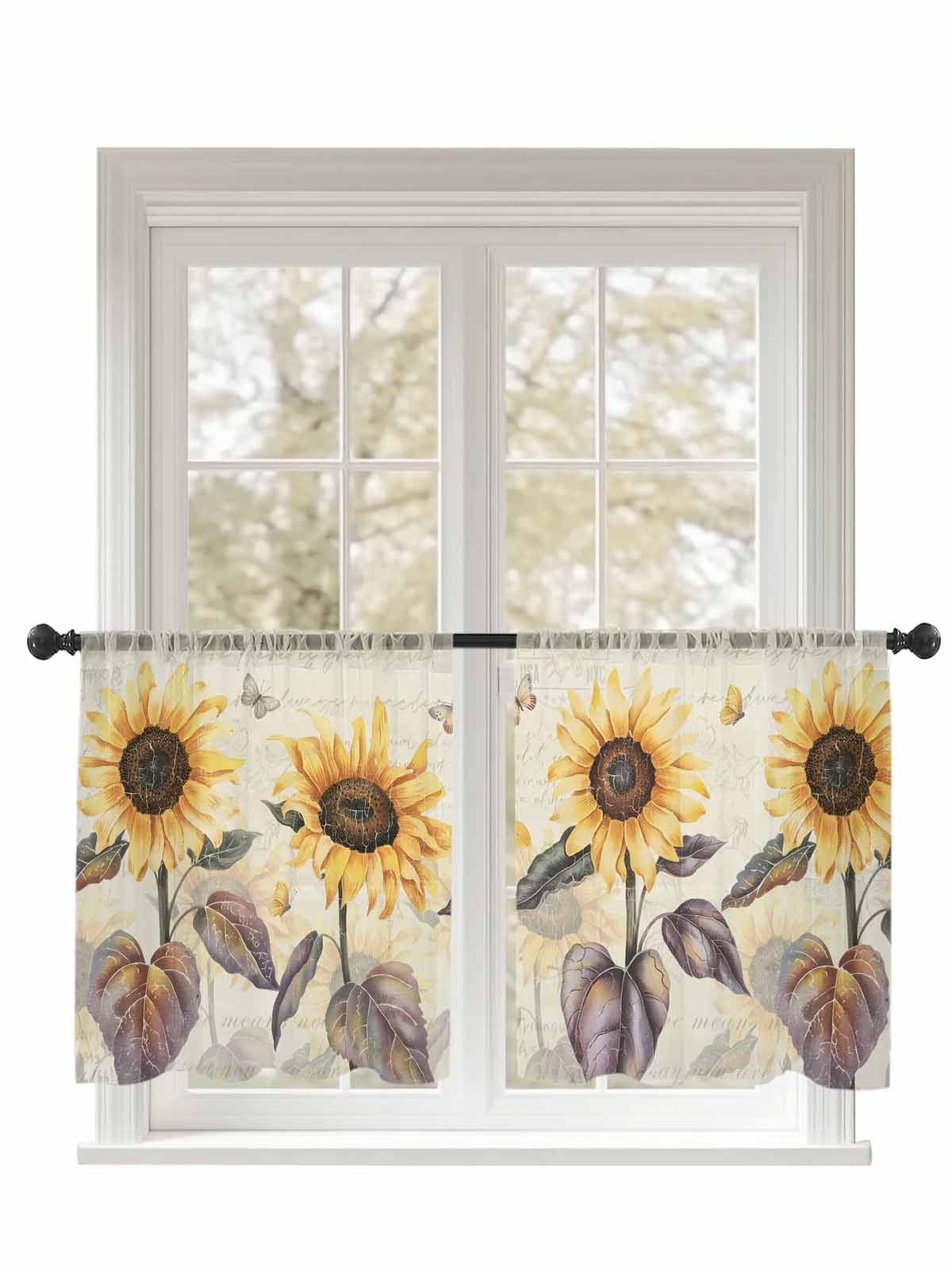 Farmhouse Sunflower Sheer Curtains 2 Panels Set Vintage Flower ...