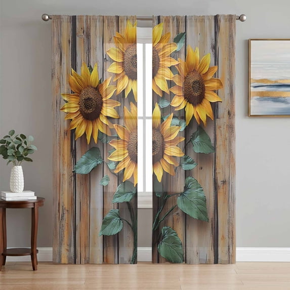 Farmhouse Sunflower Sheer Curtains 84 Inch Length 2 Panels Set, Vintage ...