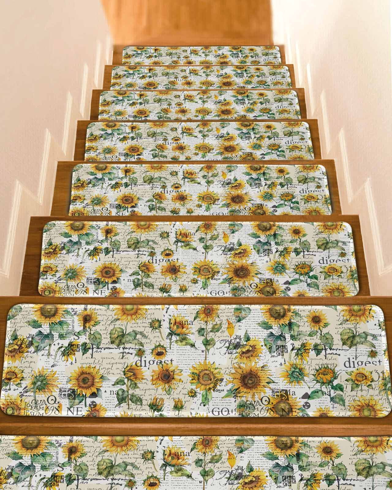 Farmhouse Sunflower Stair Treads for Wooden Steps Indoor Runner Rug ...