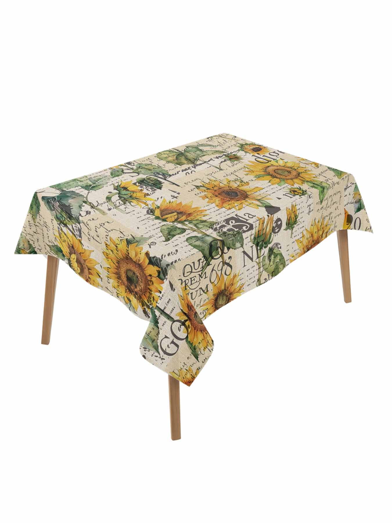 Farmhouse Sunflower Table Cloth, Retro Summer Botanical Waterproof ...
