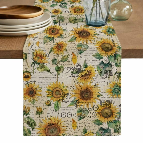 Farmhouse Sunflower Table Runner, Retro Summer Botanical Washable ...