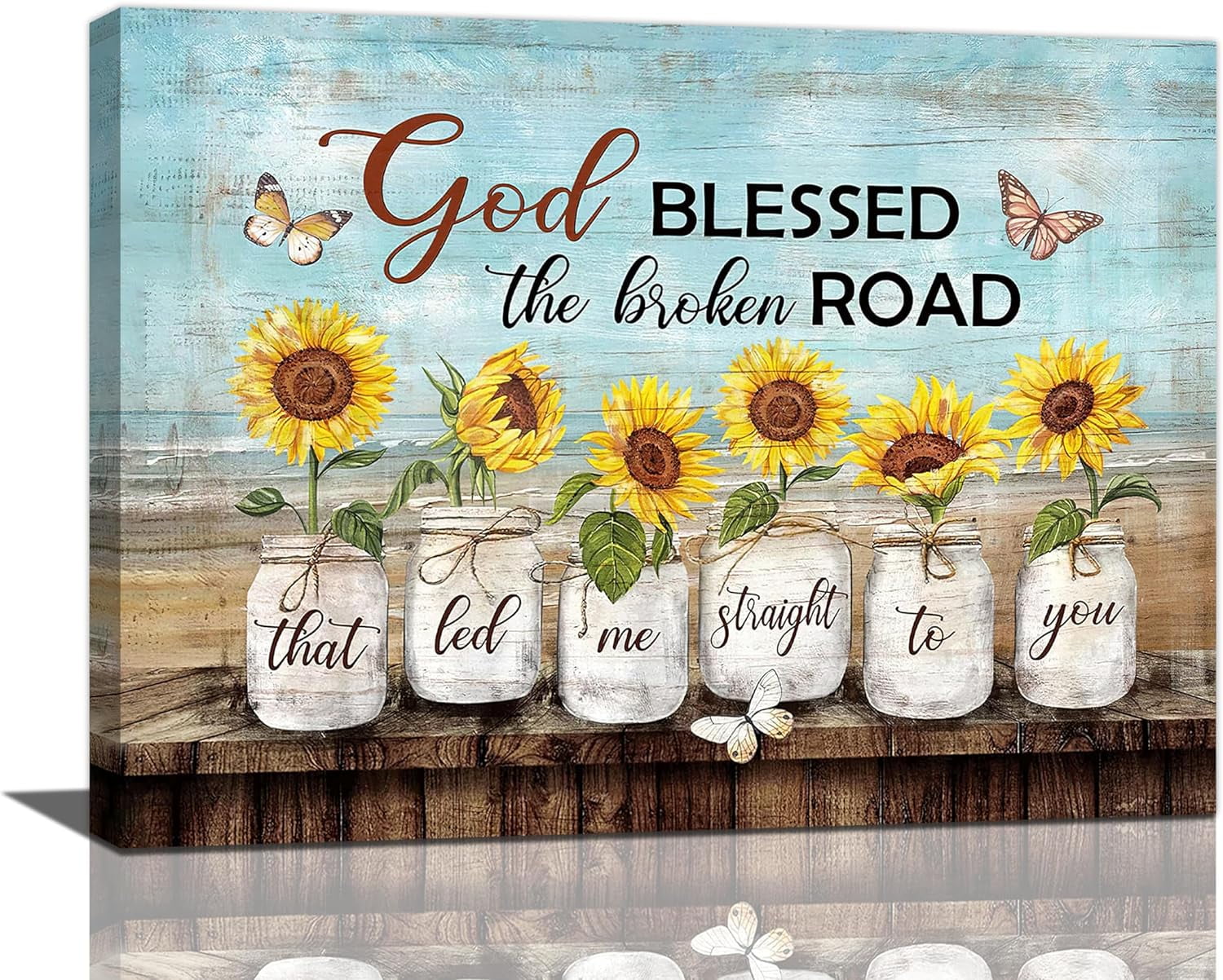 Farmhouse Sunflower Wall Art Butterfly Religion Christian Bible Verse ...