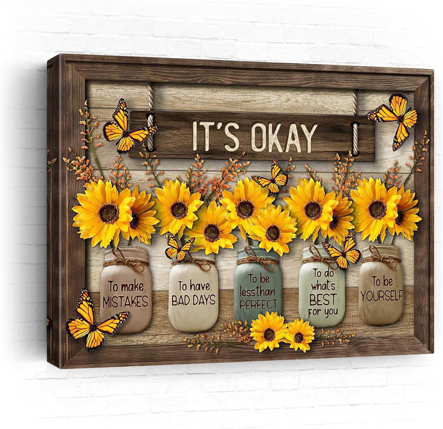 Farmhouse Sunflower Wall Art It''s Okay Inspirational Quotes Canvas ...