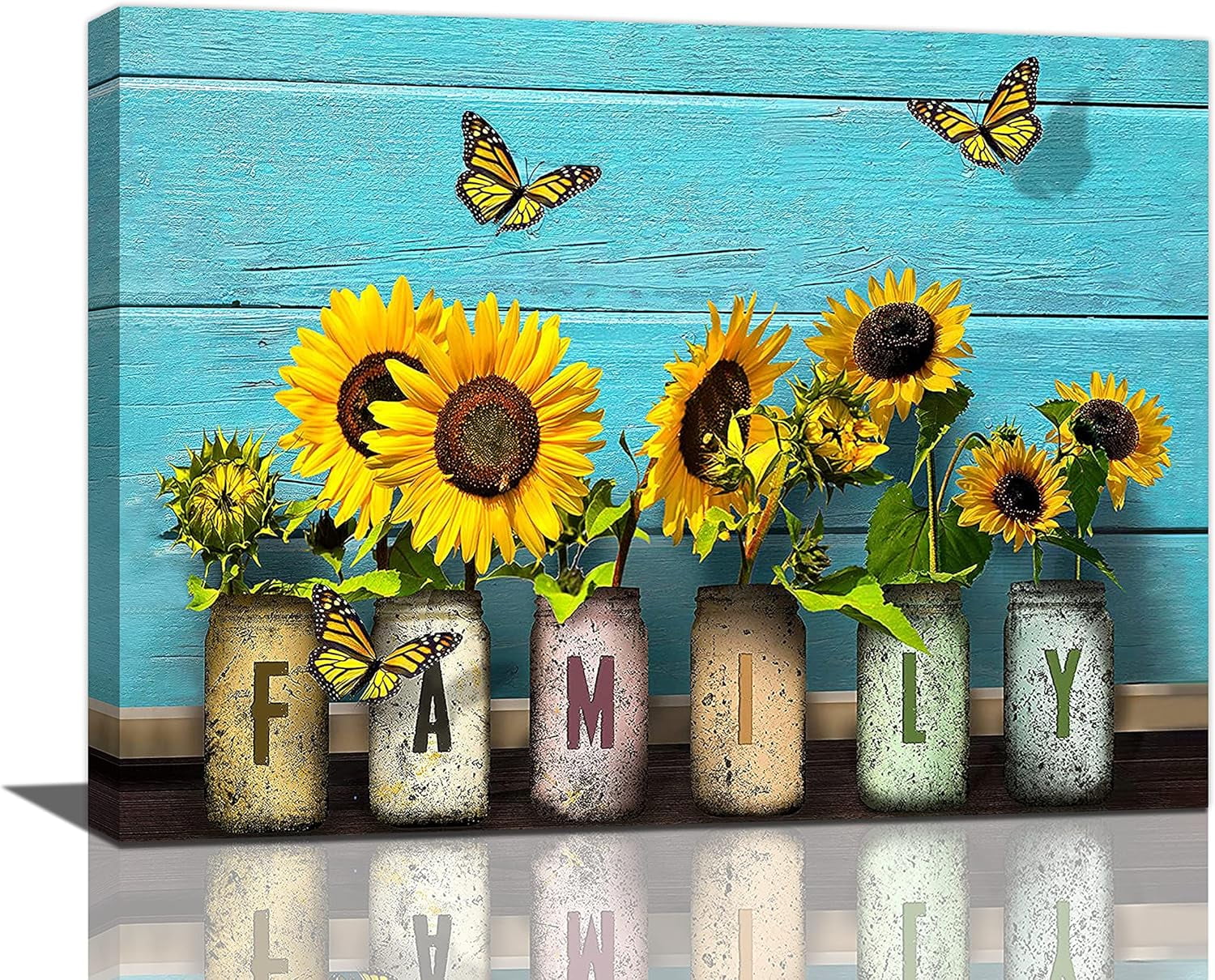 Farmhouse Sunflower Wall Art Rustic Sunflower Butterfly Pictures Wall ...