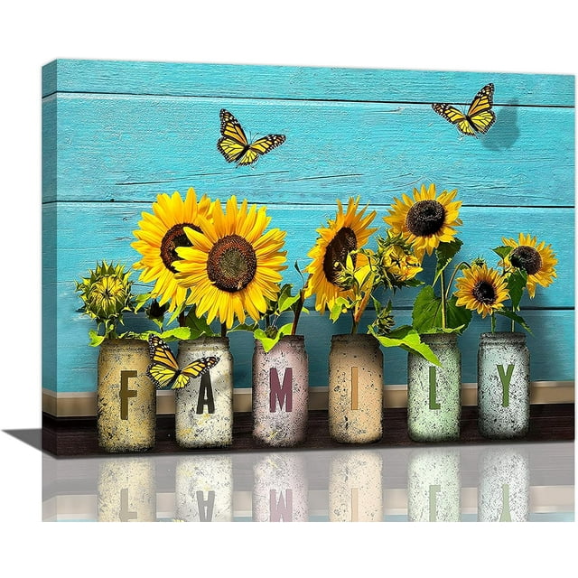 Farmhouse Sunflower Wall Art Rustic Sunflower Butterfly Pictures Wall ...