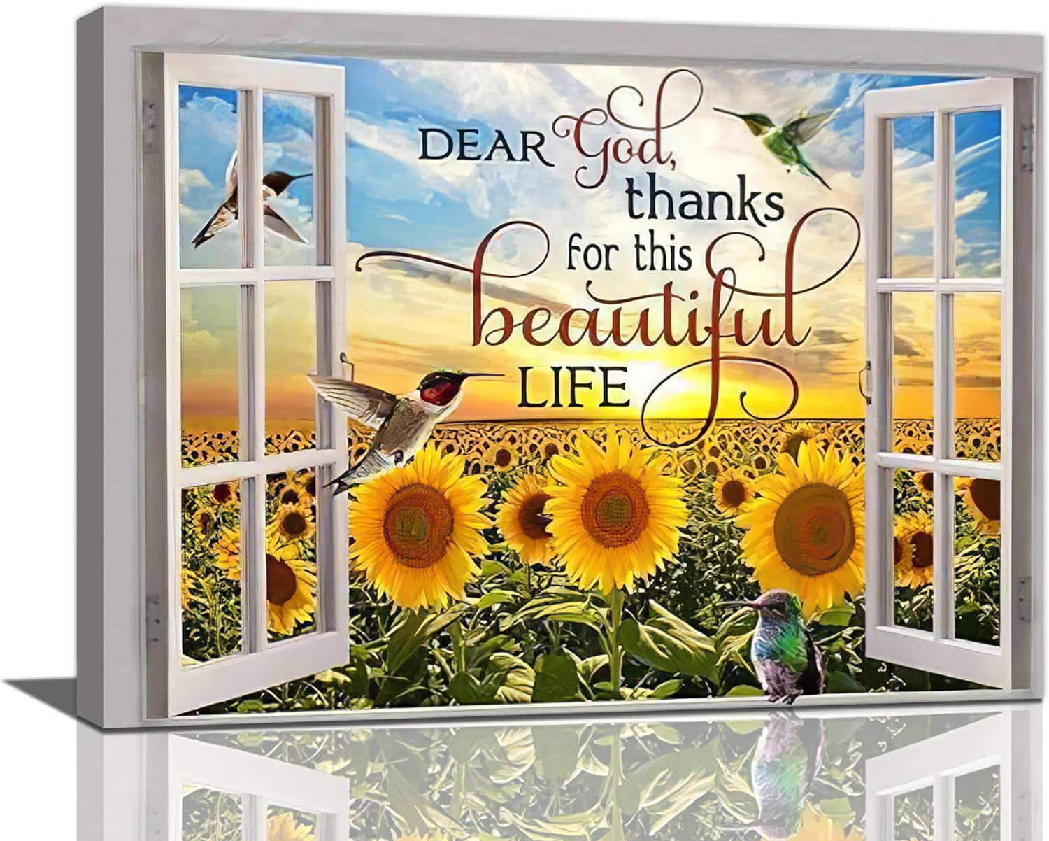 Farmhouse Sunflower Wall Art Window Christian Hummingbird Bible Verse ...