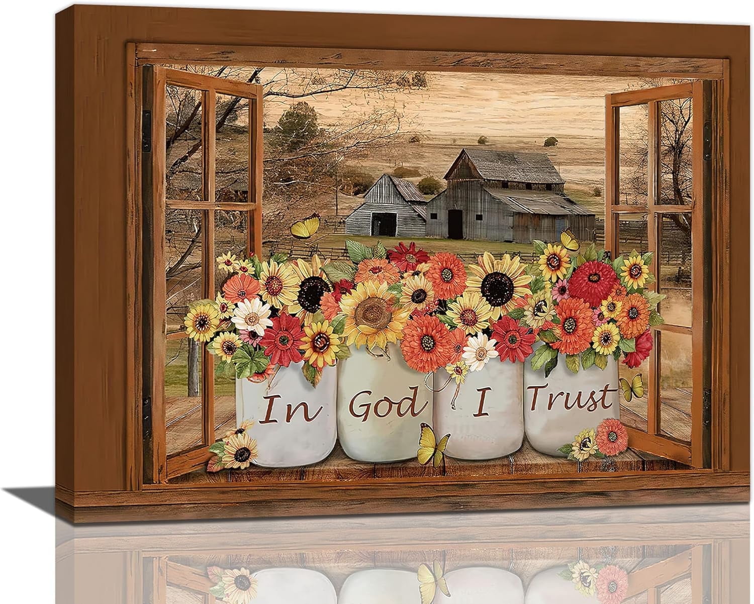 Farmhouse Sunflower Wall Art Window Rustic Christian Butterfly Bible ...