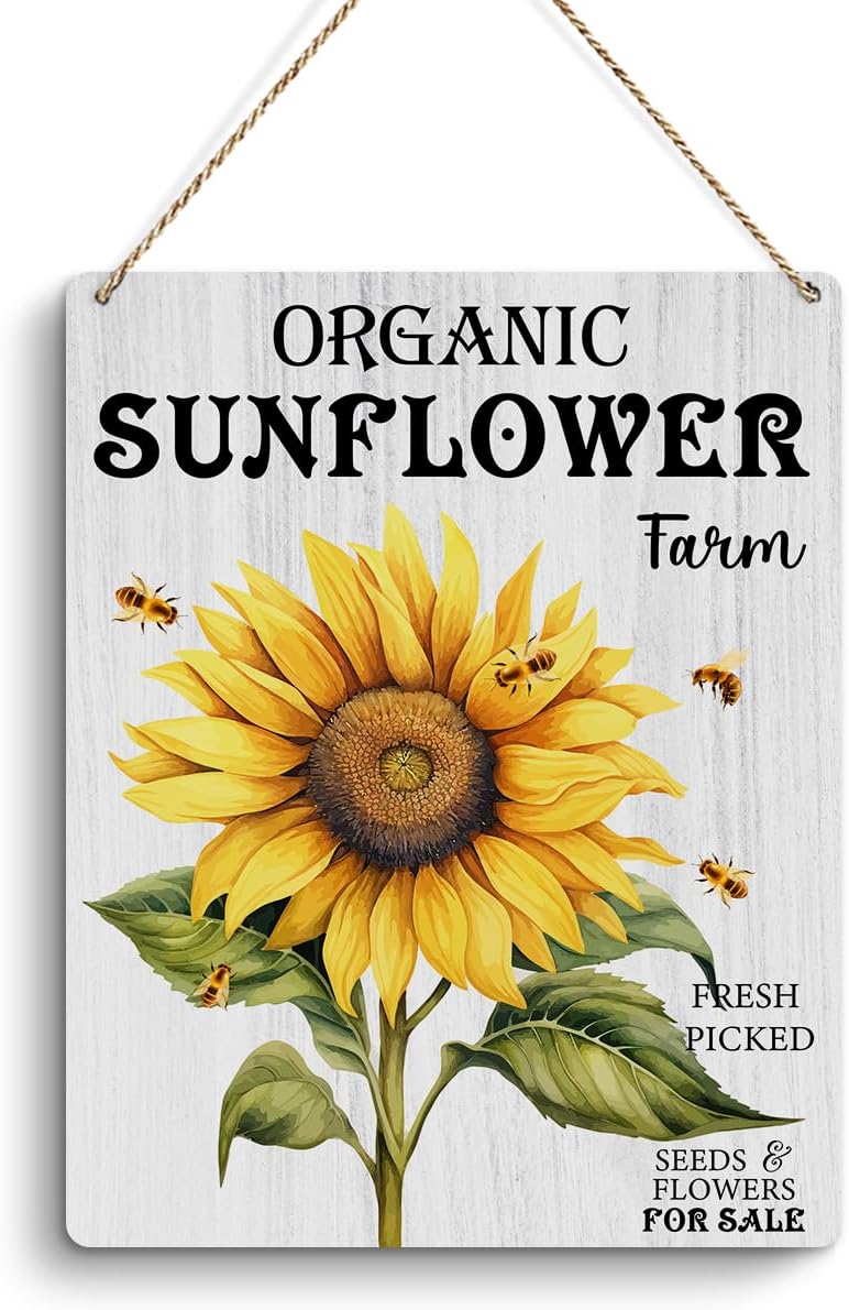 Farmhouse Sunflower Wall Door, Organic Sunflower Farm Wood Plaque Sign ...
