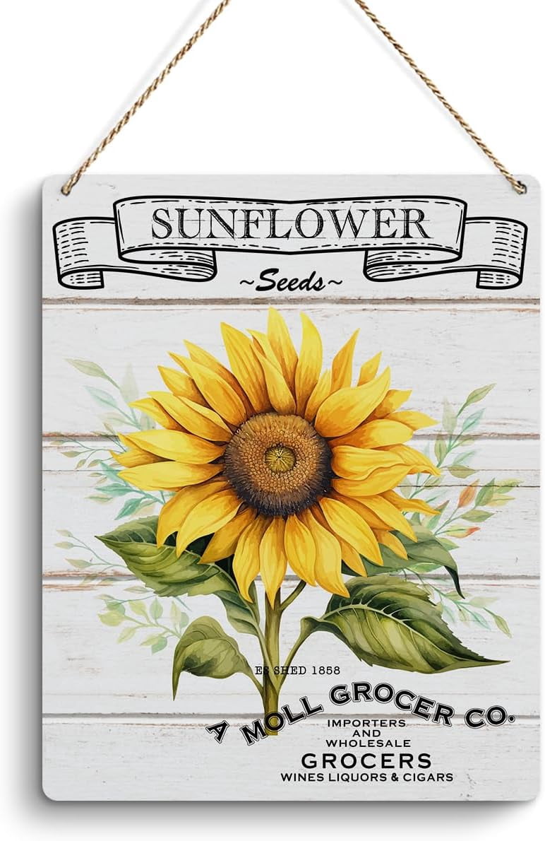 Farmhouse Sunflower Wall Door, Sunflower Seeds Wood Plaque Sign 8" x 10 ...