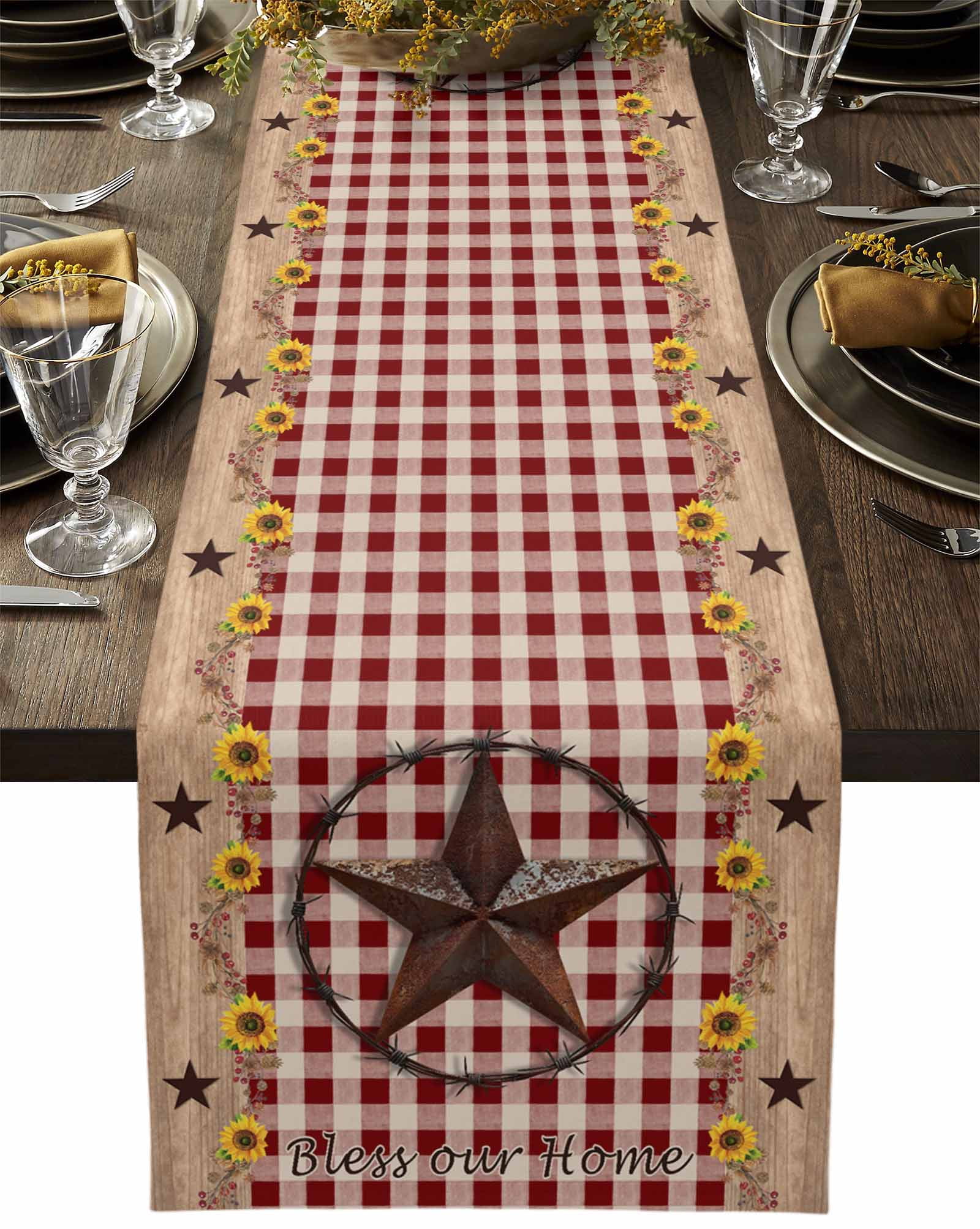 Farmhouse Sunflower Western Star Table Runners 13x36 Inches Long Linen ...