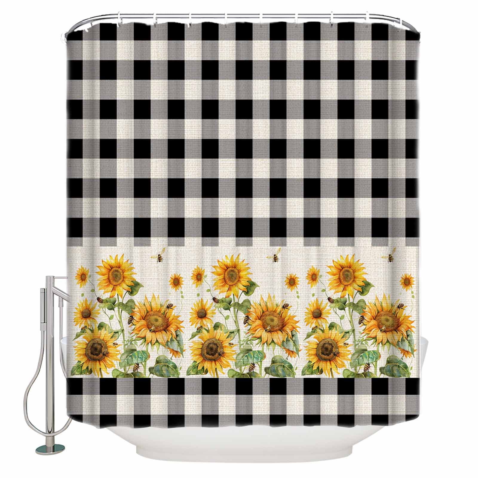 Farmhouse Sunflowers Bathroom Shower Curtains with Hooks, Black And ...