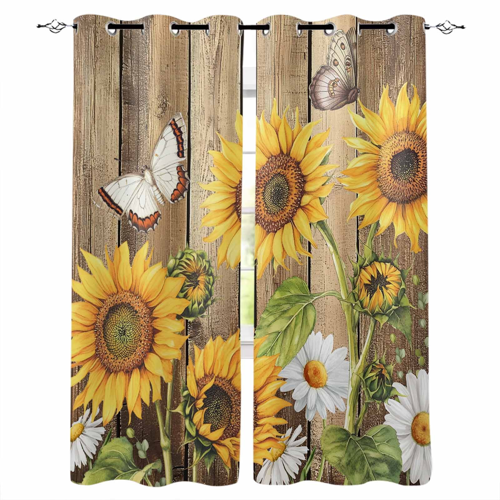 Farmhouse Sunflowers Blackout Curtains for Bedroom, Rustic Floral ...