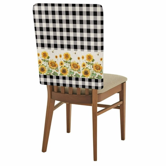 Farmhouse Sunflowers Chair Back Covers Set of 4, Black And White Plaid ...