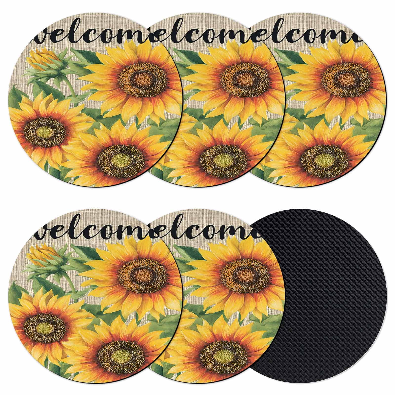 Farmhouse Sunflowers Coasters Set of 6, Absorbent Coasters for Drinks ...
