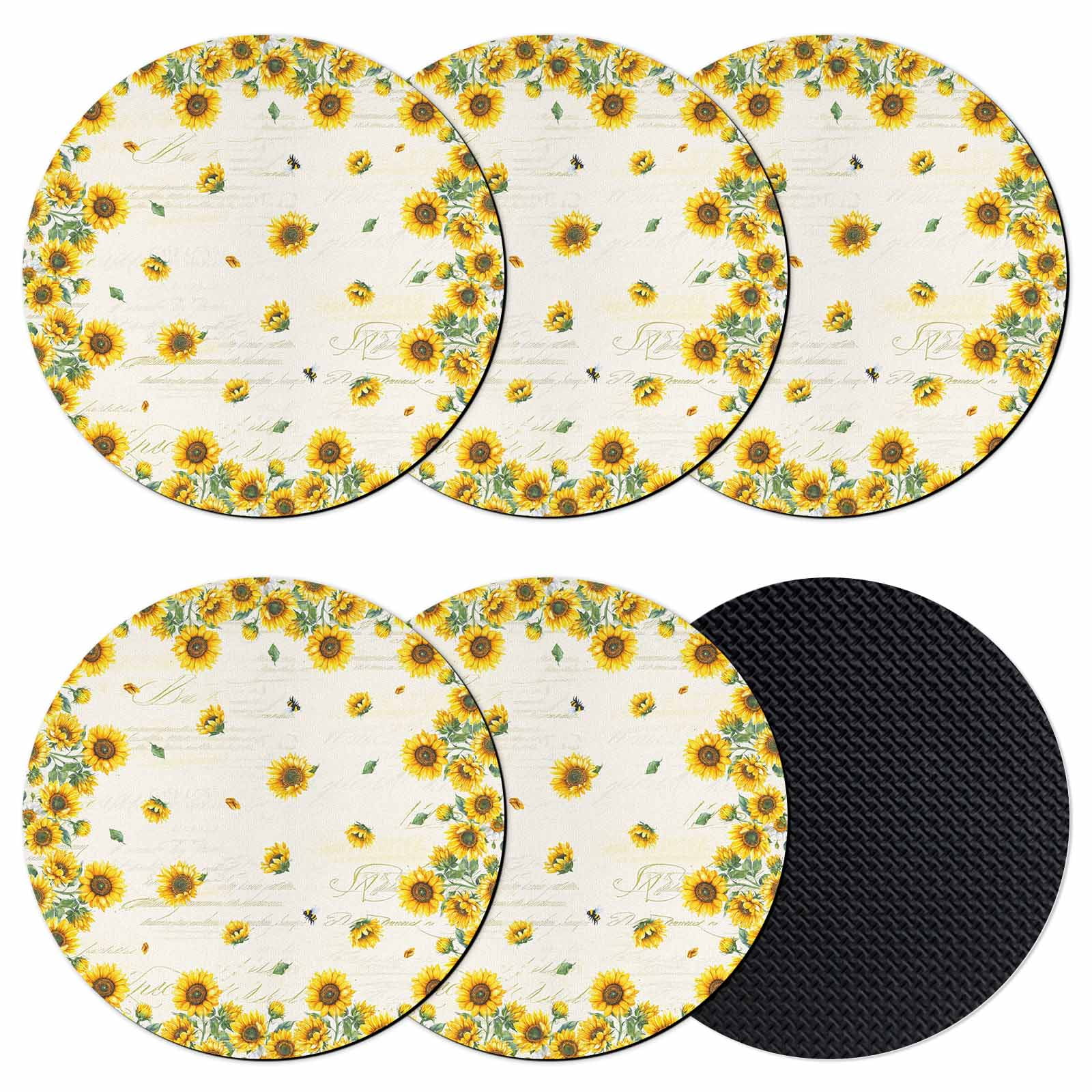 Farmhouse Sunflowers Floral Print Coasters for Drinks,Absorbent Non ...