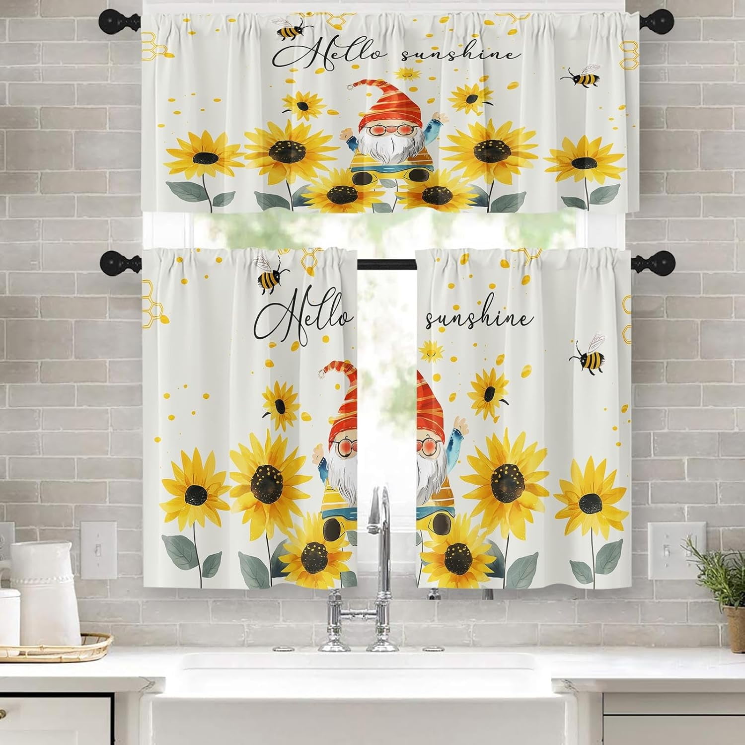 Farmhouse Sunflowers Kitchen Window Curtains Valance and Tier Set 36 ...