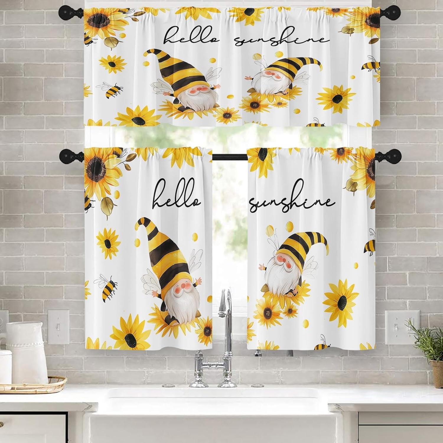 Farmhouse Sunflowers Kitchen Window Curtains Valance and Tier Set 36 ...