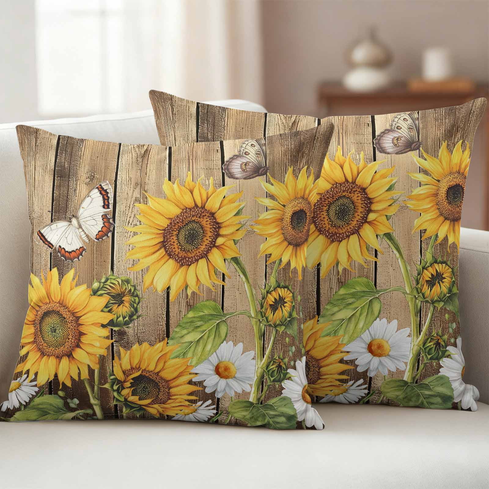 Farmhouse Sunflowers Outdoor Waterproof Throw Pillow Covers 16x16 Set ...