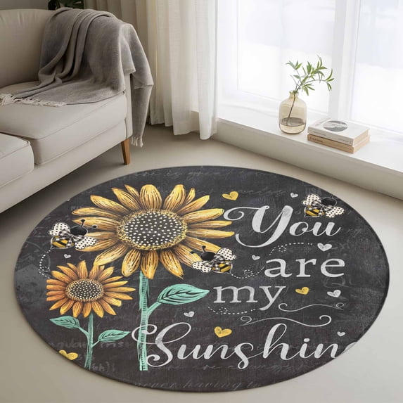Farmhouse Sunflowers Round Area Rug 4 FT, Non Slip Indoor Outdoor Rug ...