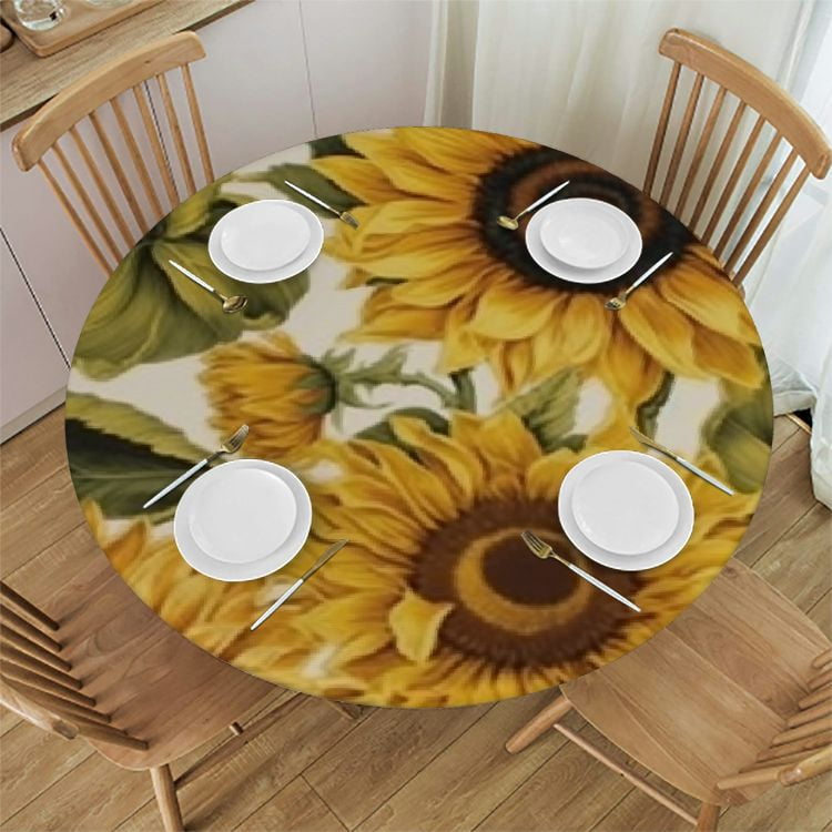 Farmhouse Sunflowers Round Fitted Table Cover for Dining Tables,Elastic ...