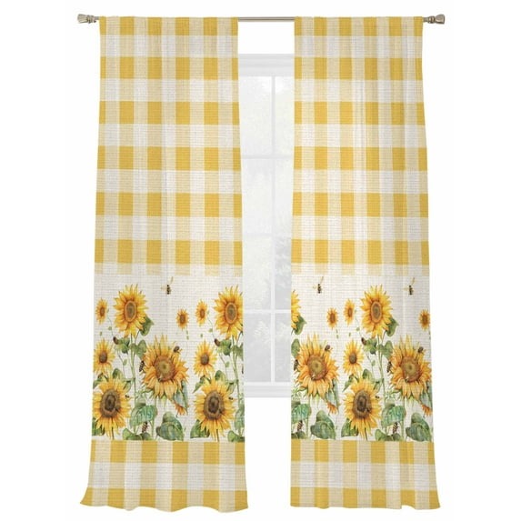 Farmhouse Sunflowers Sheer Curtains for Living Room Bedroom, Yellow And ...