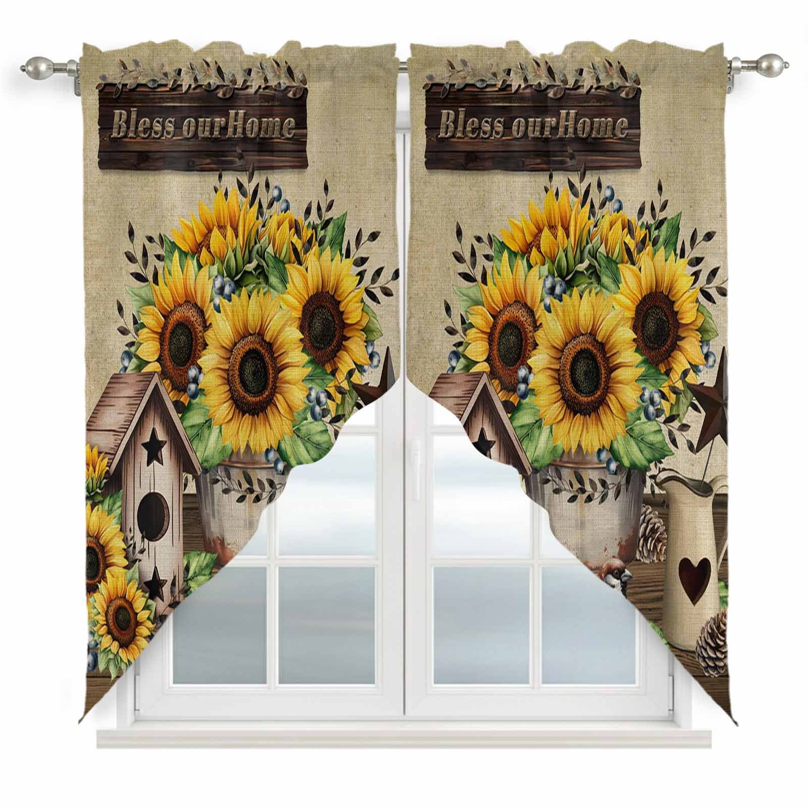 Farmhouse Sunflowers Swag Valances for Windows 2 Pack, Kitchen Window ...