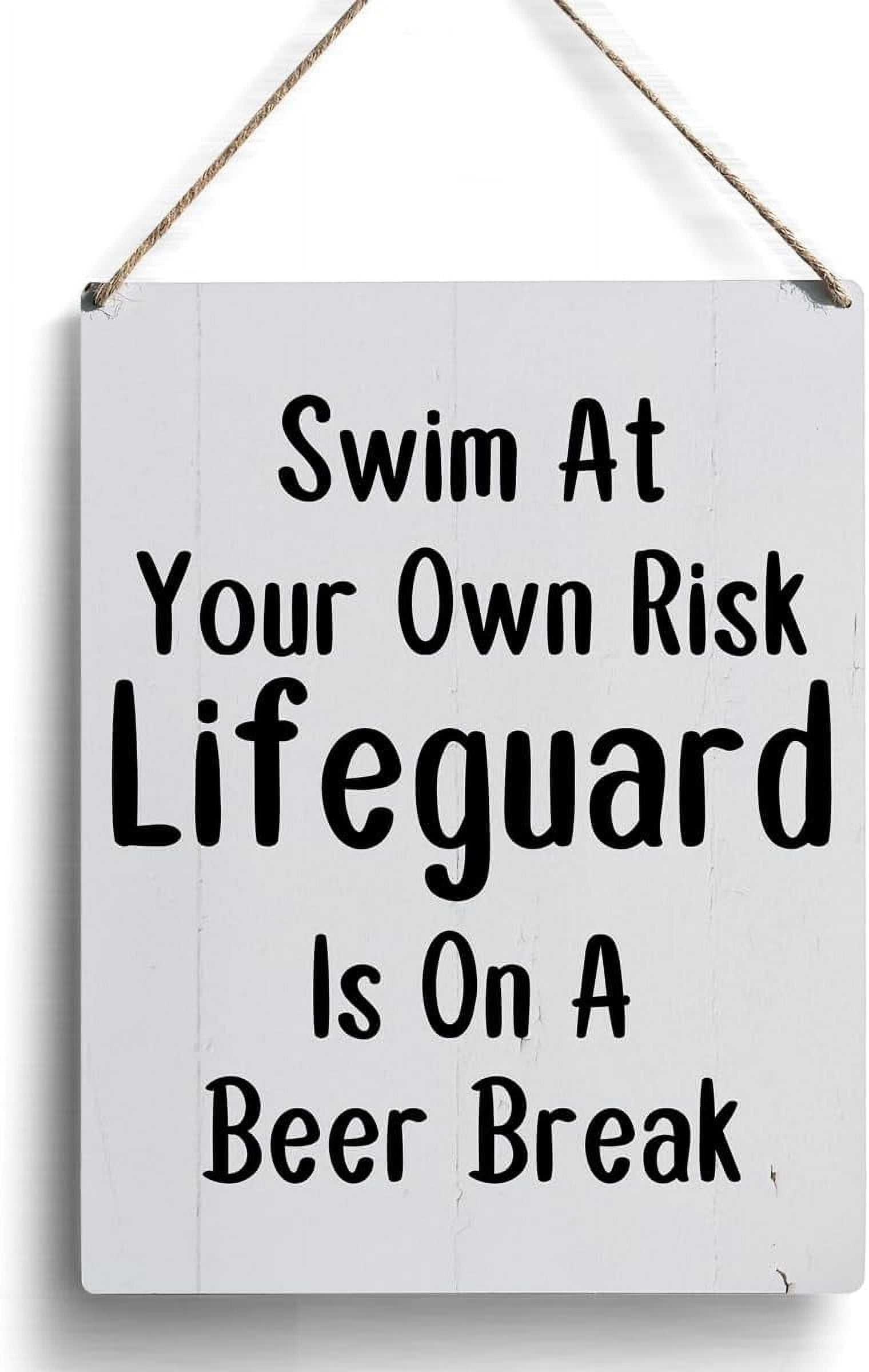 Farmhouse Swim at Your Own Risk Wooden Sign Artwork, Swimming Theme ...