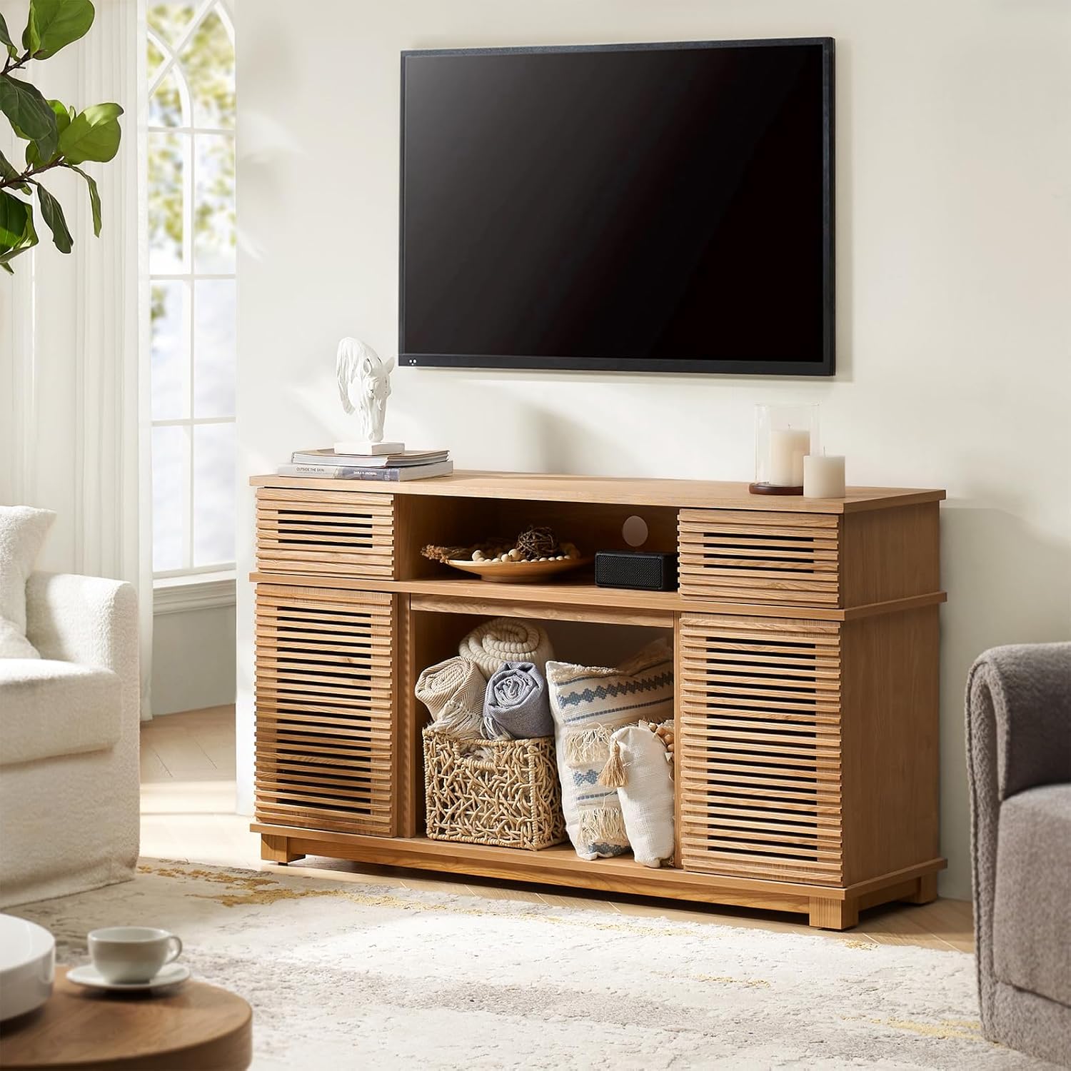 Farmhouse TV Console, Century Modern TV Stand for TVs up to 65 inch ...