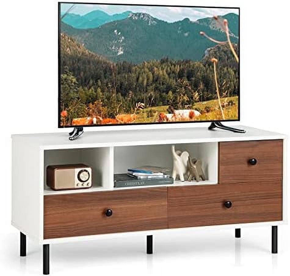 Farmhouse TV Stand for 50-inch TVs Screen Console Table with 2 Cubbies ...