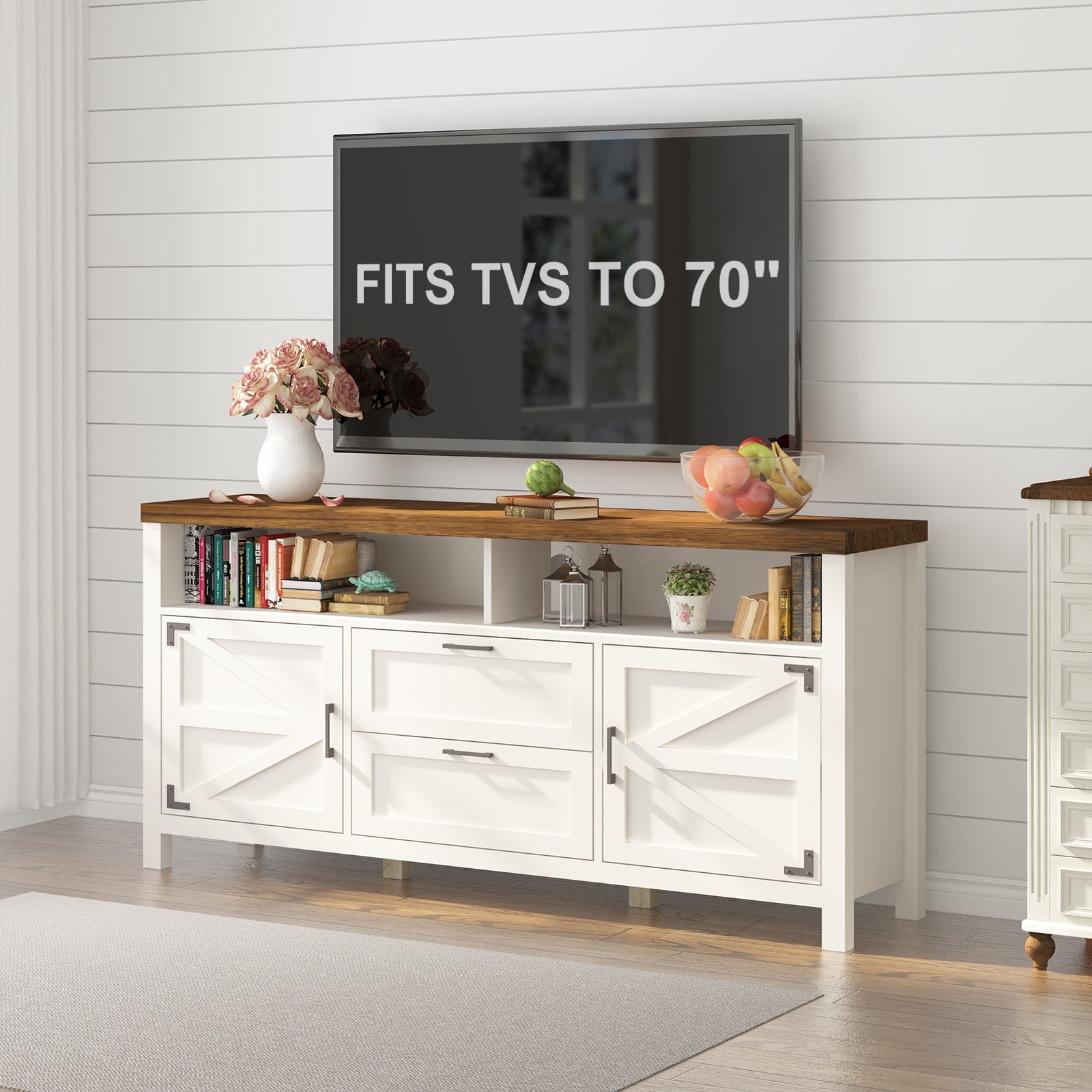 Farmhouse TV Stand for up to 55 Inch TV, Modern Entertainment Center ...