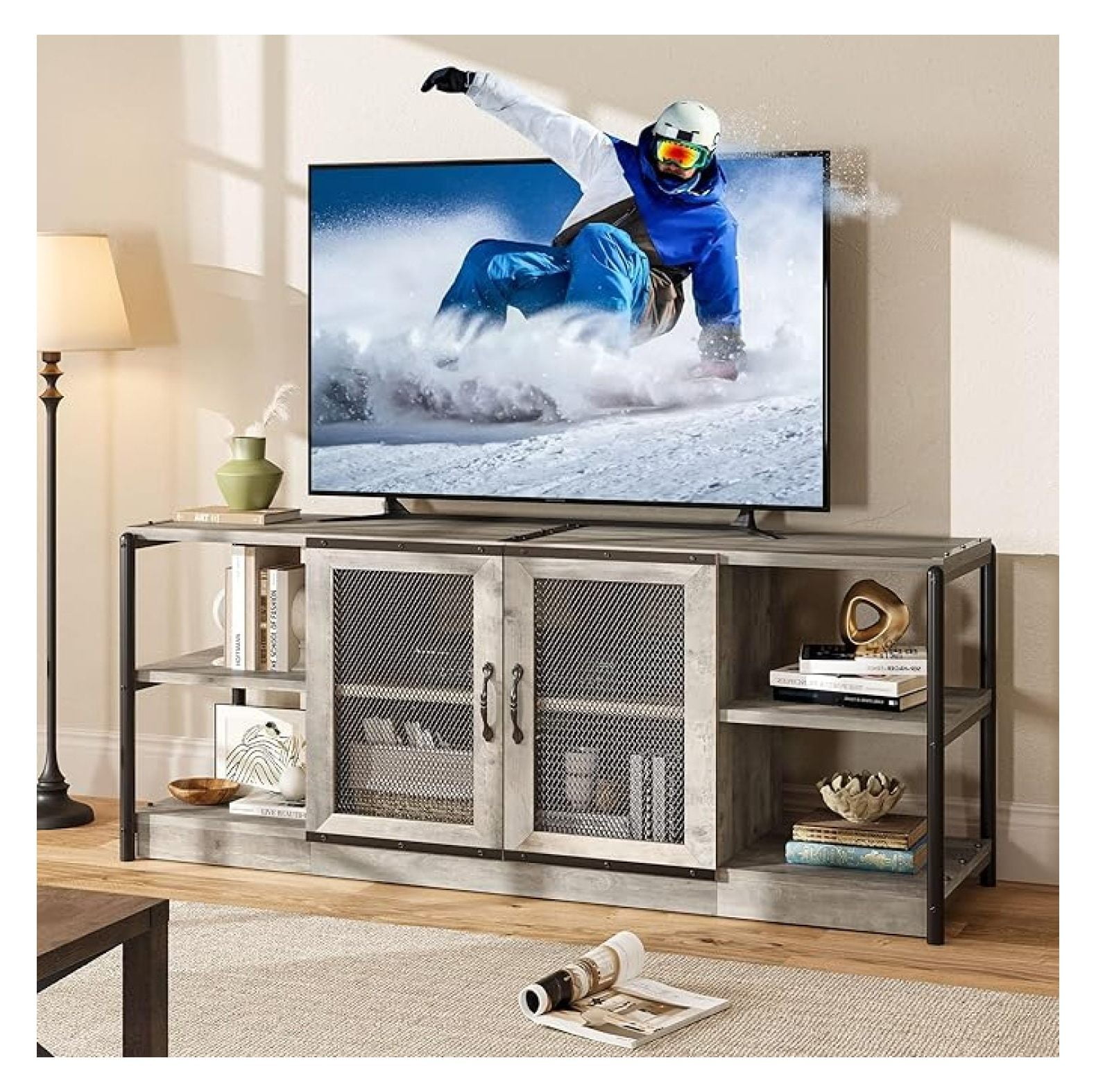 Farmhouse TV Stand for 65/75 Inch TVs, Entertainment Center with ...