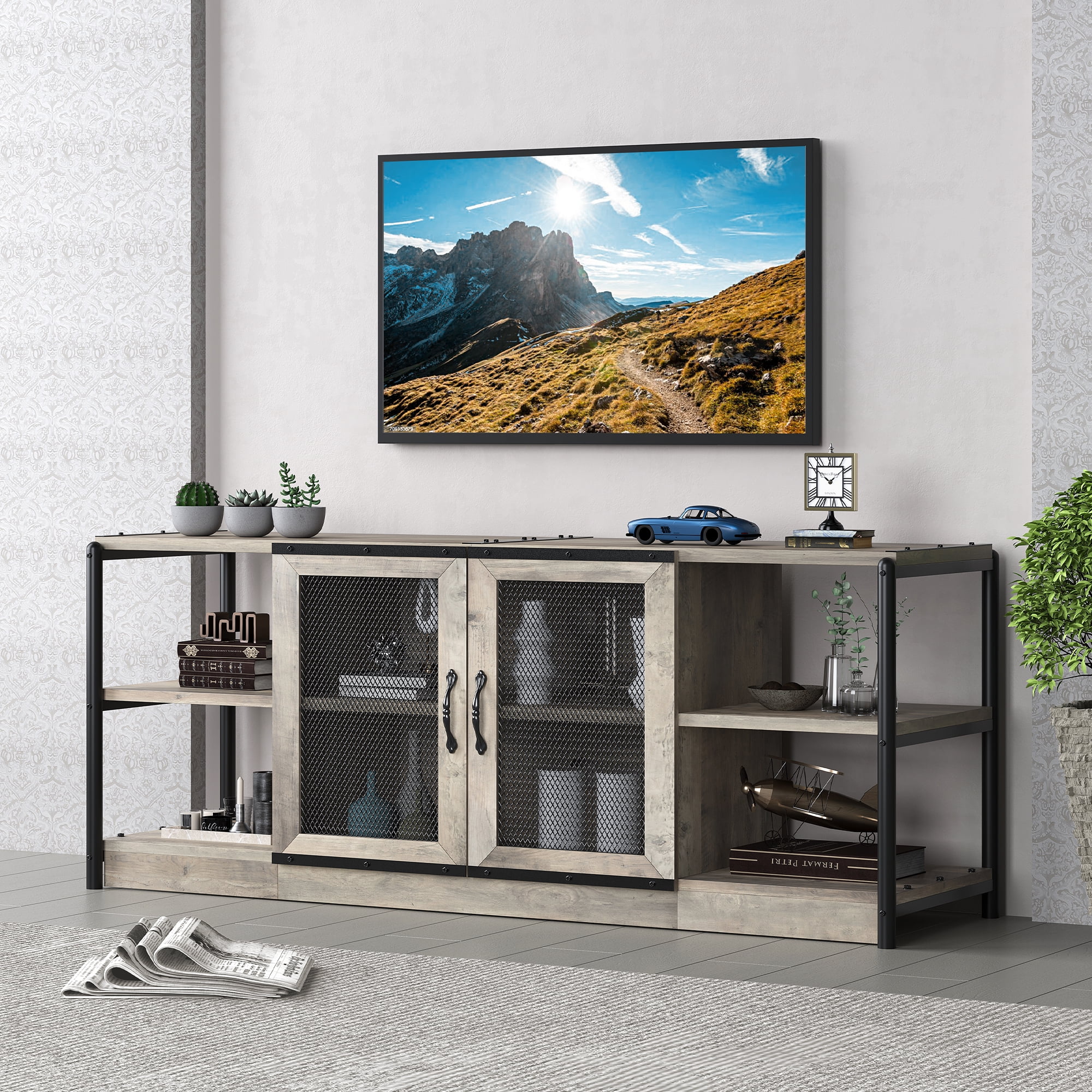 Farmhouse TV Stand for 65/75 Inches TVs Entertainment Center with ...