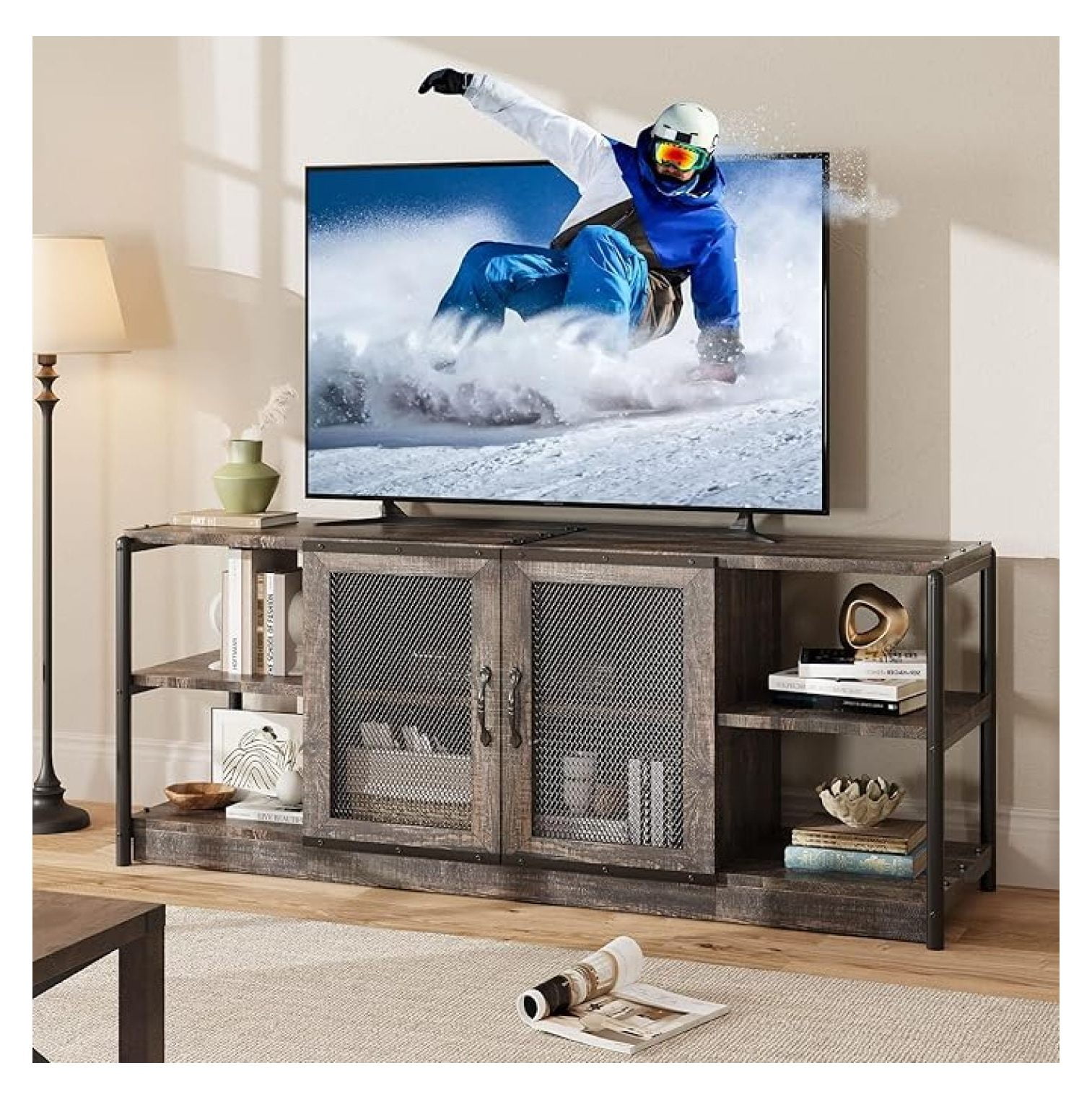 Farmhouse TV Stand for 65/75 inches TVs, Entertainment Center with ...