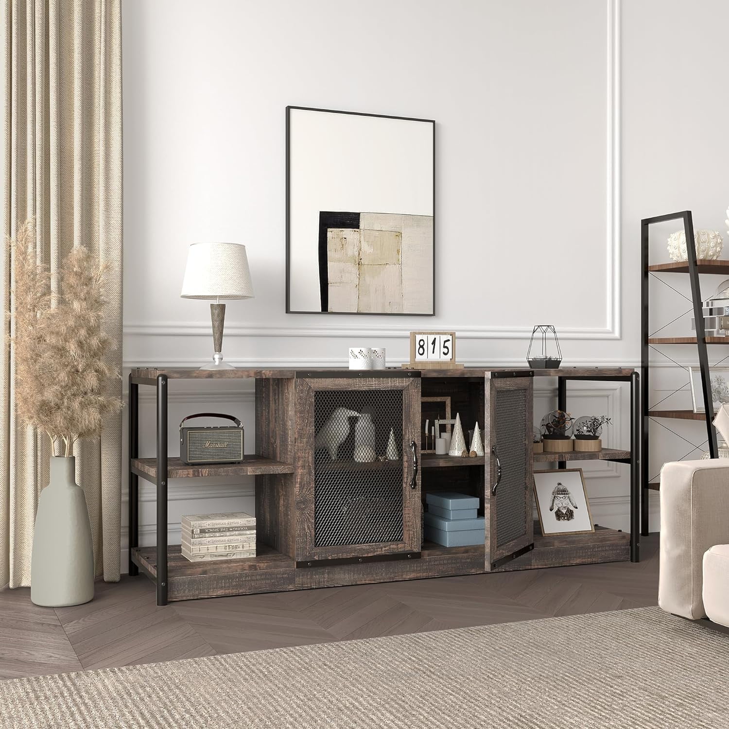 Farmhouse TV Stand for 65/75 inches TVs, Industrial Entertainment ...
