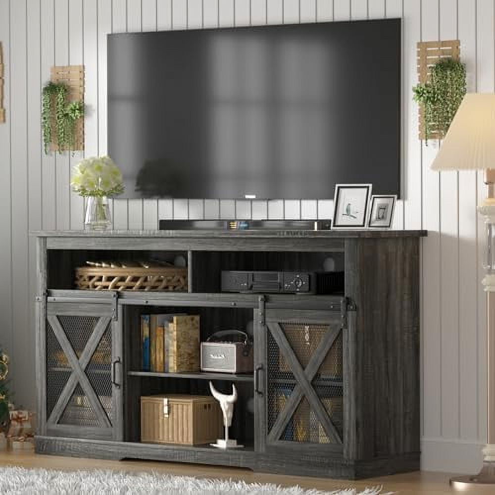 Farmhouse TV Stand for 65+ Inch TV 34" Tall Entertainment Center with ...