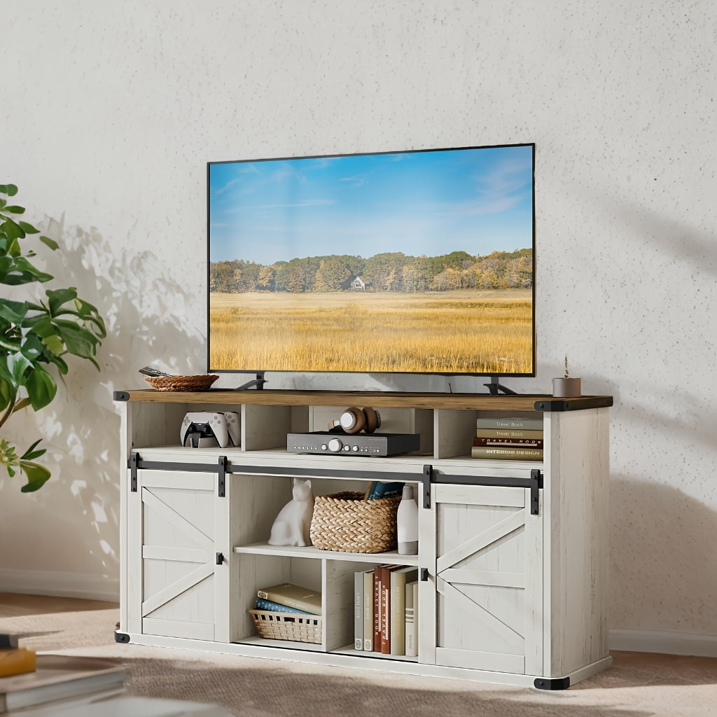 Farmhouse TV Stand For 65 Inch, Modern Entertainment Center With ...