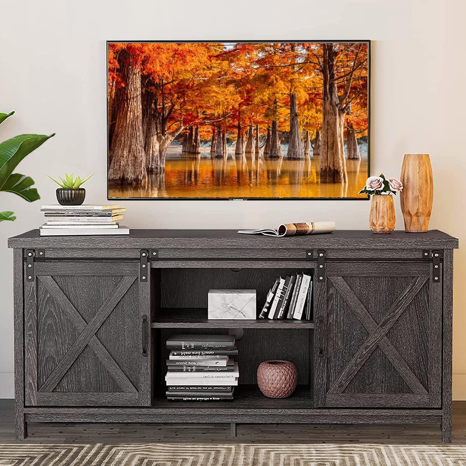 Farmhouse TV Stand for 65 Inch TV Rustic Entertainment Center TV Media ...