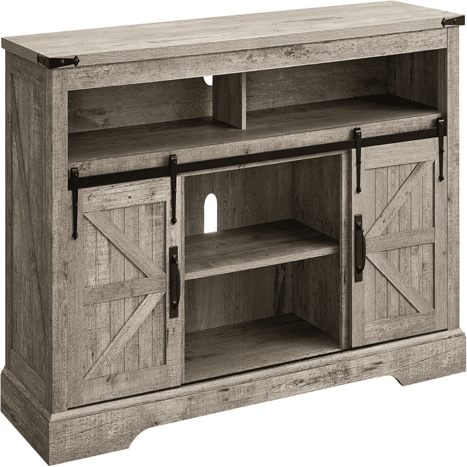 Farmhouse TV Stand for 65+ Inch TV 33" Tall Highboy Entertainment Center w/Sliding Barn Door ...