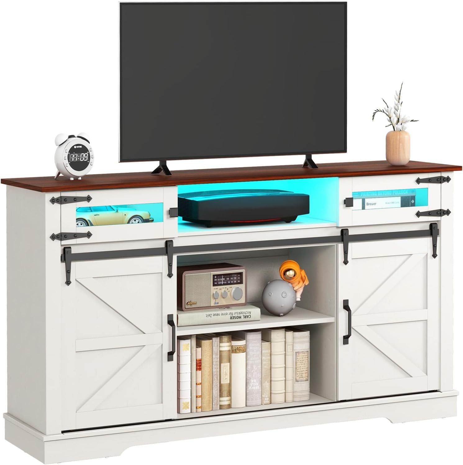 Farmhouse TV Stand for 65+ Inch TV, 33" Tall Entertainment Center with ...