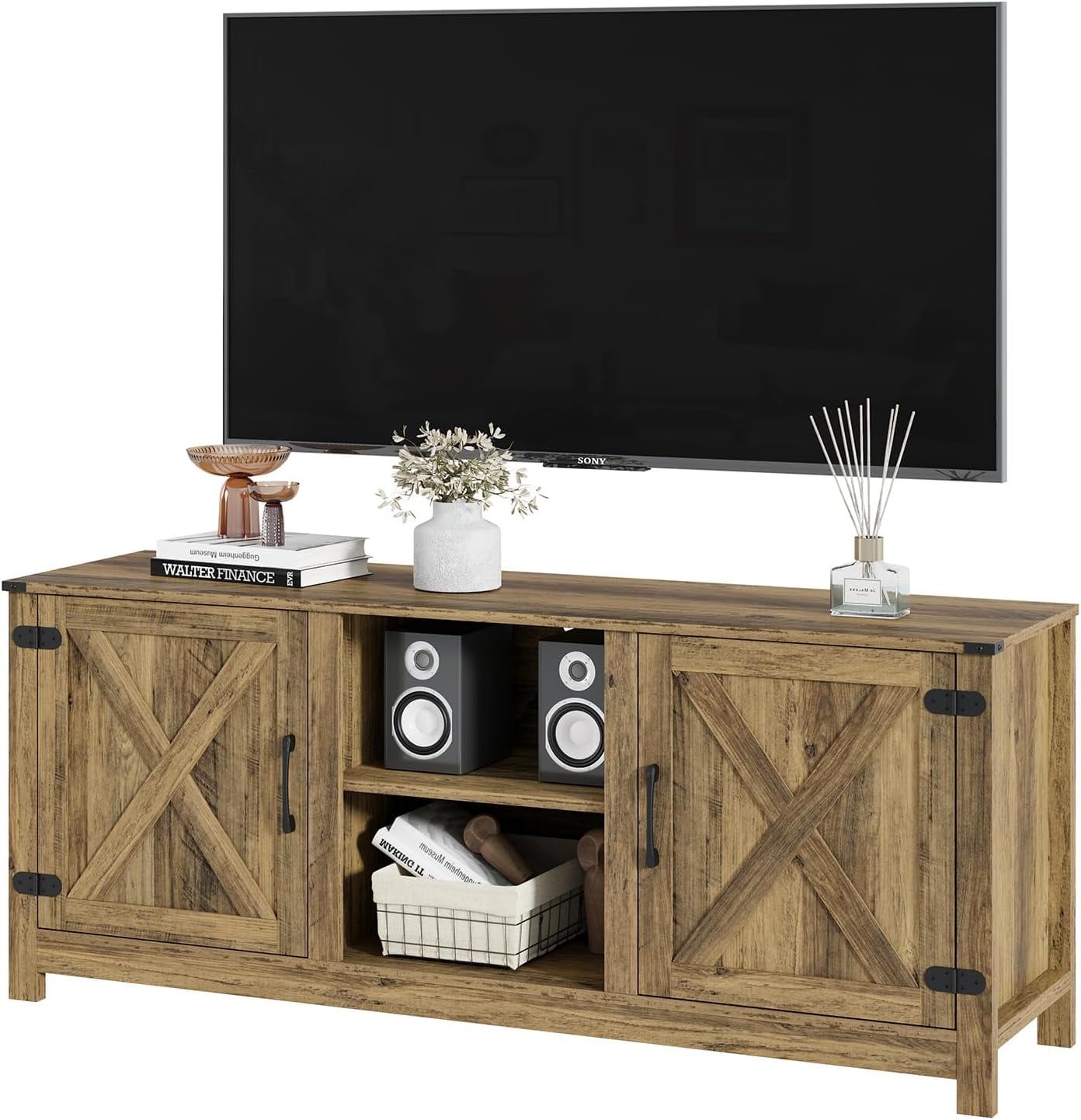 Farmhouse TV Stand for 65 Inch TV, 58" L*15.75" W*24" H Entertainment Center with Storage,Media ...