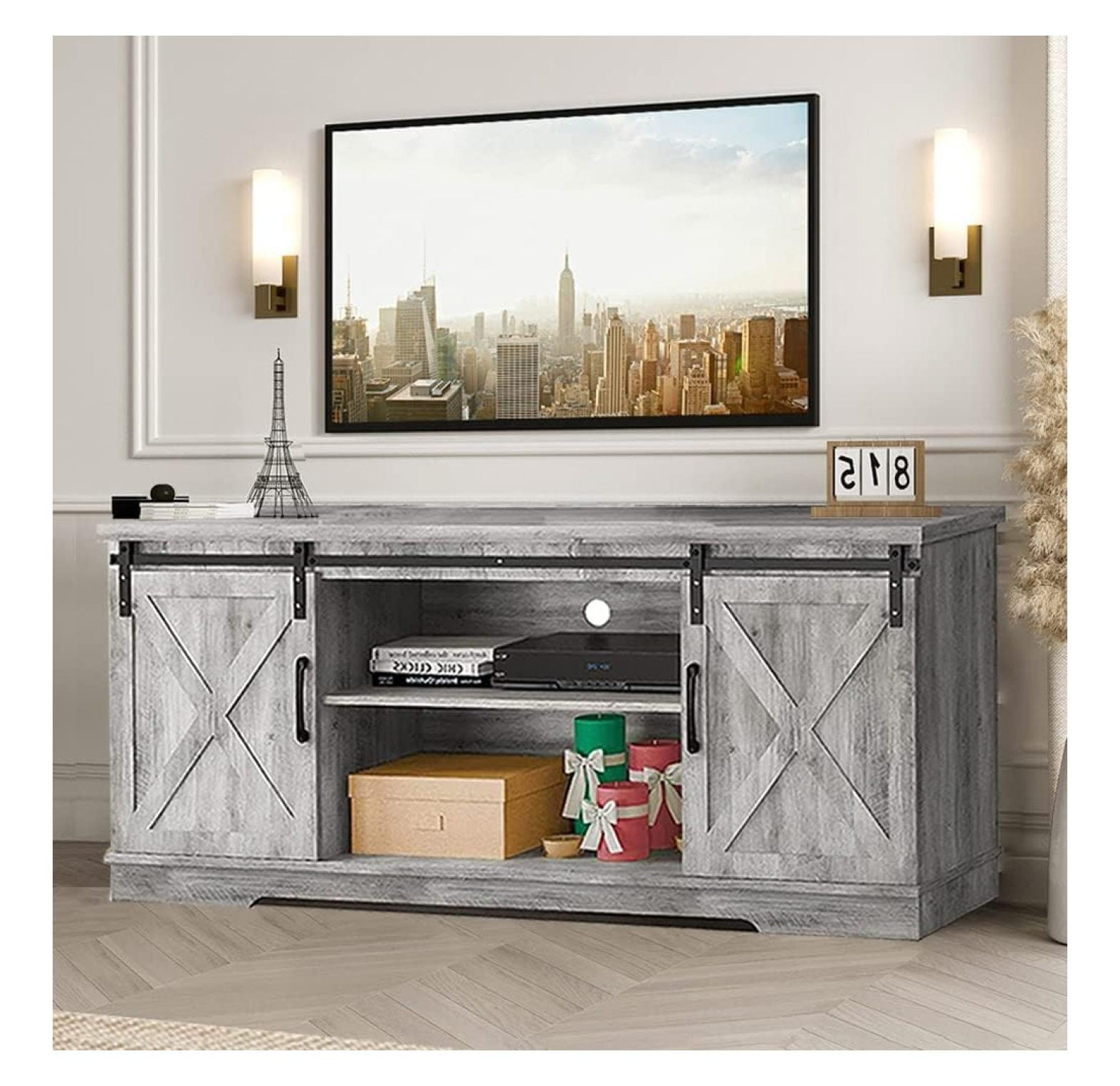 Farmhouse TV Stand for 65 Inch TV, Entertainment Center TV Media ...
