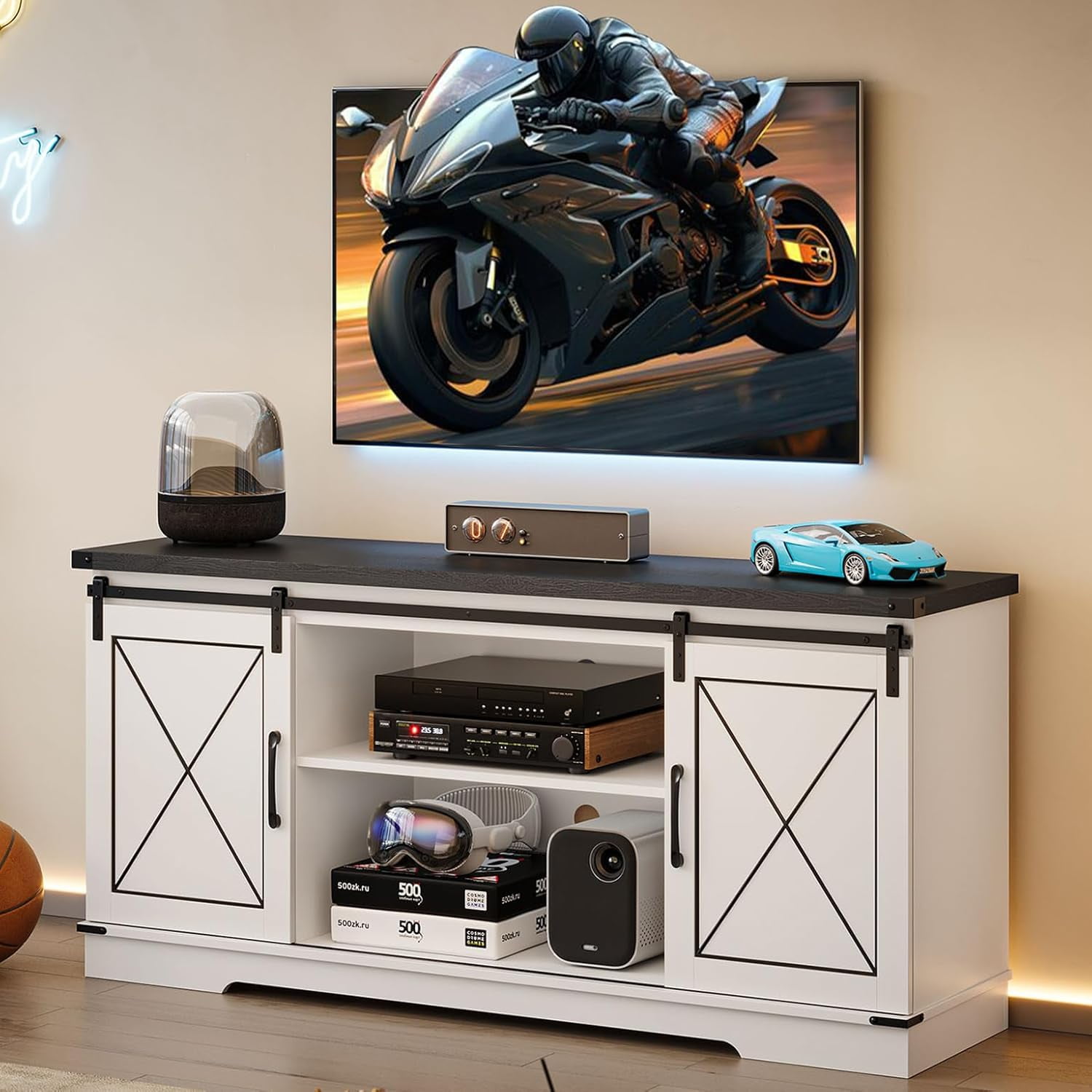 Farmhouse TV Stand for 65 Inch TV, Entertainment Center with Storage ...