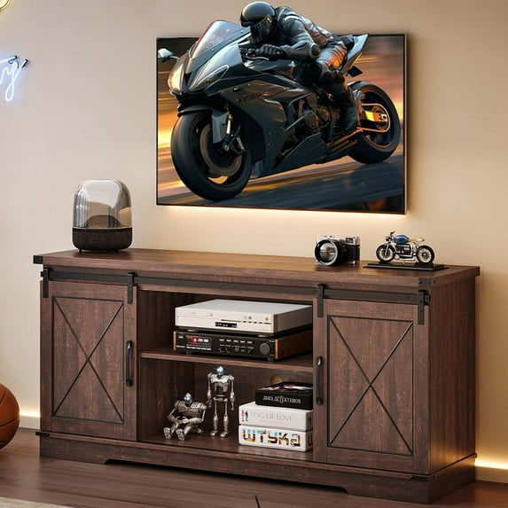 Farmhouse TV Stand for 65 Inch TV, Entertainment Center with Storage ...