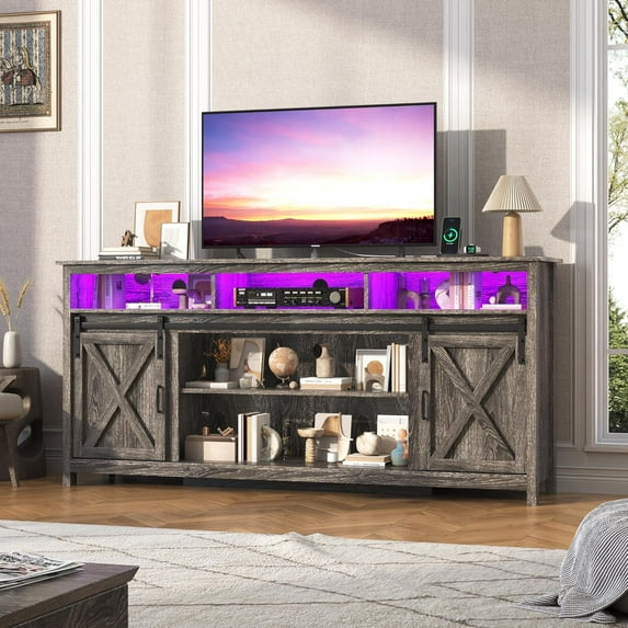 Farmhouse TV Stand for 65 Inch TV with Power Outlet, Entertainment ...