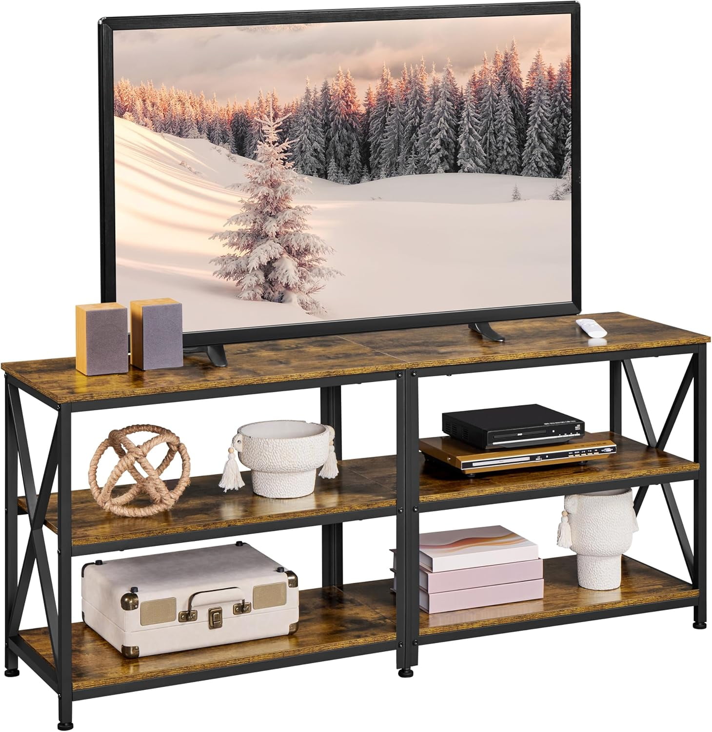 Farmhouse TV Stand for 65 Inch TV, Rustic Media Console with 2 Open ...