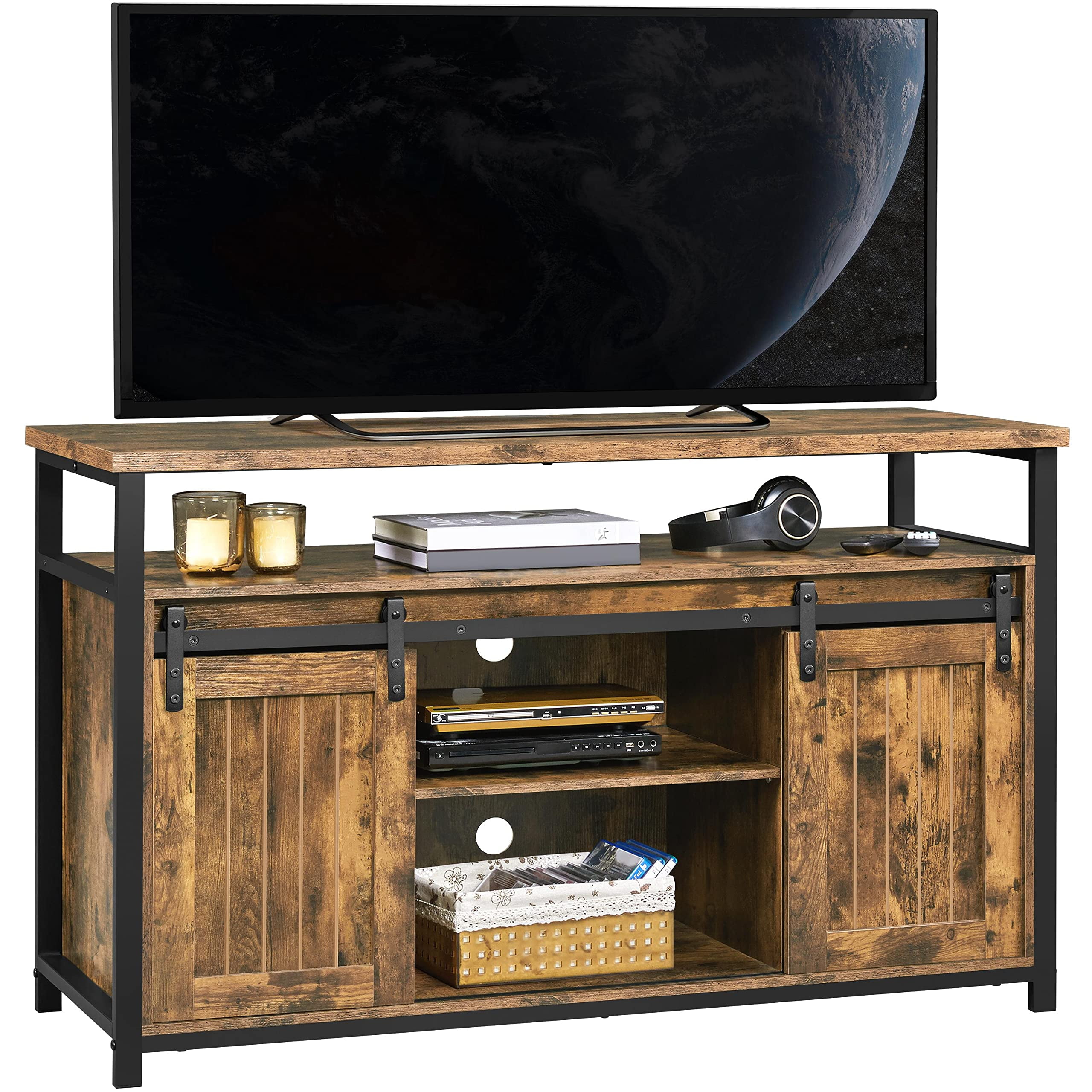 Farmhouse TV Stand for 65 Inch TV, Rustic Wood Entertainment Center ...
