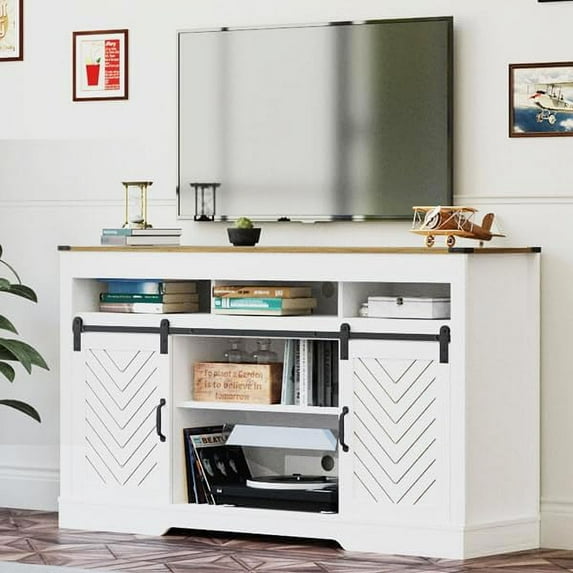 Farmhouse TV Stand for 65+ Inch TV, Tall Entertainment Center with ...