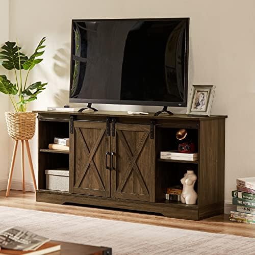 Farmhouse TV Stand for 65+ Inch TV, Wood Entertainment Center with ...