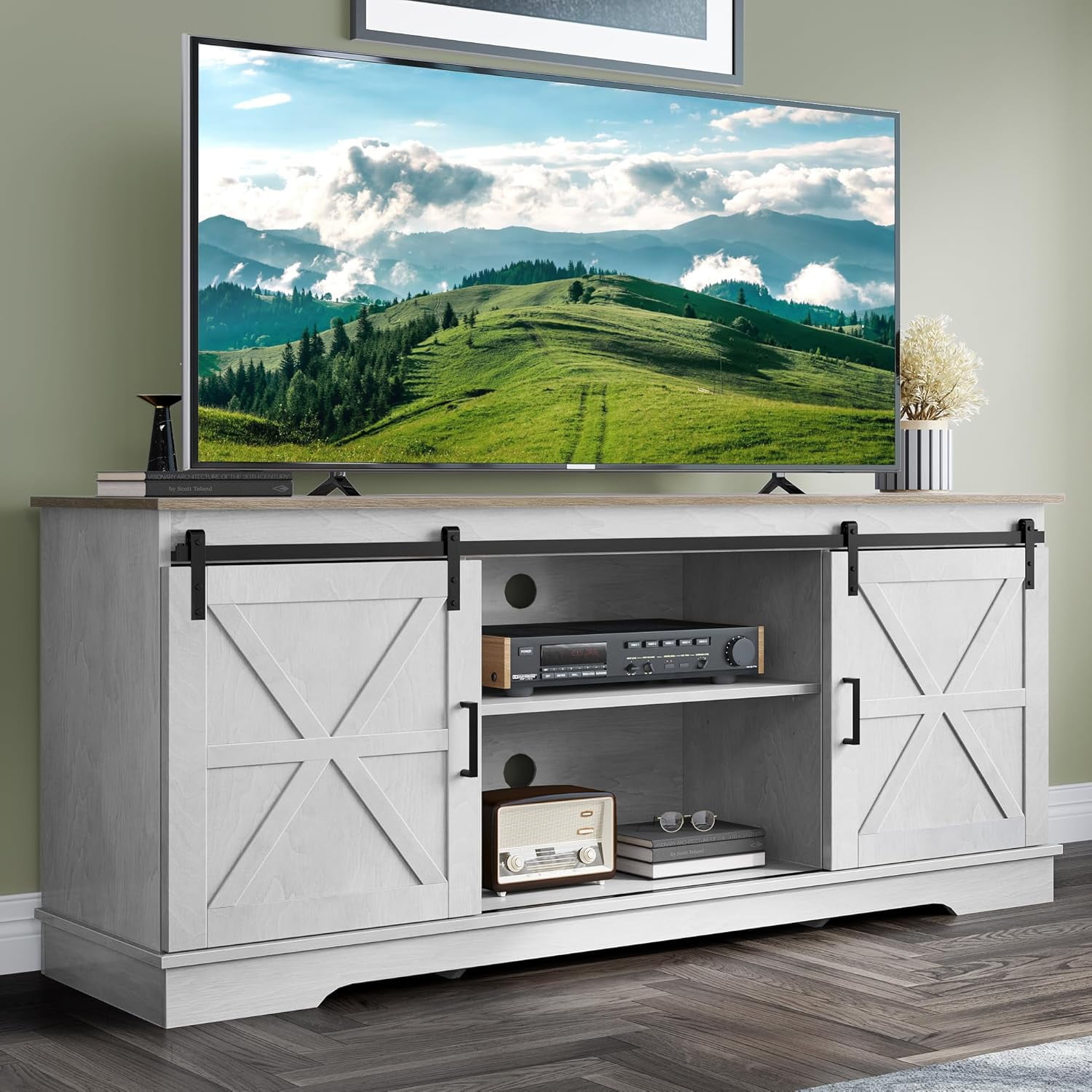 Farmhouse TV Stand for 65 Inch Television Stand, Entertainment Center ...
